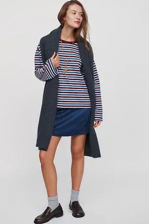PILCRO 100% Cotton Striped Crew Neck Tee - Blue Stripe