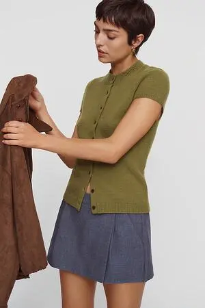Maeve Wool Blend Cap-sleeve Cardigan - Olive