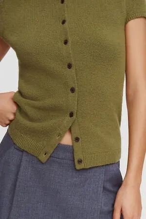 Maeve Wool Blend Cap-sleeve Cardigan - Olive