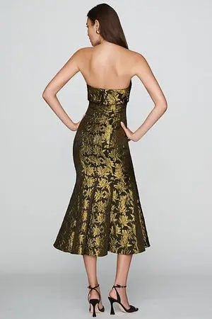 Mac Duggal Strapless Brocade Mermaid Midi Gown