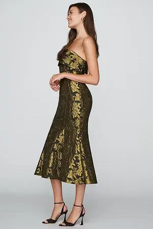 Mac Duggal Strapless Brocade Mermaid Midi Gown