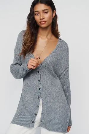 Anthropologie Deep V-neck Longle Cardigan - Grey