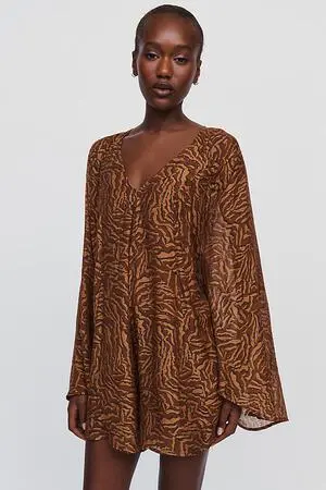 Anthropologie Bell-sleeve Romper - Brown Pattern