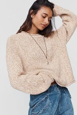 PILCRO Harlow 100% Marled Cotton Sweater - Camel