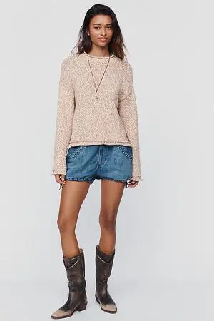 PILCRO Harlow 100% Marled Cotton Sweater - Camel