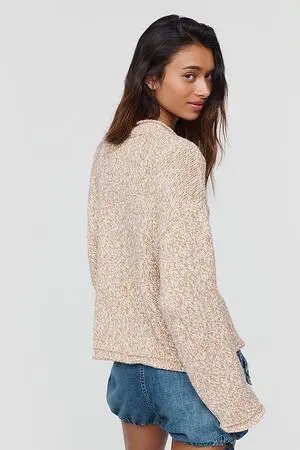 PILCRO Harlow 100% Marled Cotton Sweater - Camel