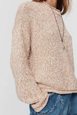 PILCRO Harlow 100% Marled Cotton Sweater - Camel
