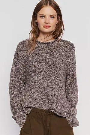 PILCRO Harlow 100% Marled Cotton Sweater Grey