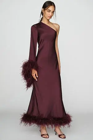HUTCH One-shoulder Feather Kaftan