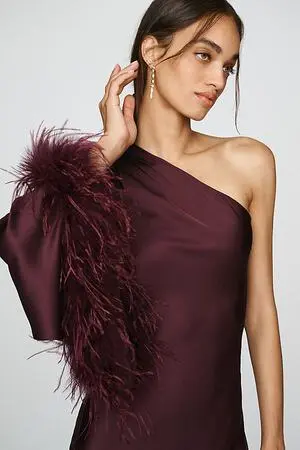 HUTCH One-shoulder Feather Kaftan