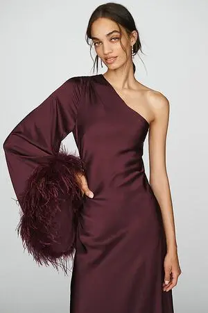 HUTCH One-shoulder Feather Kaftan