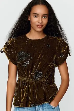 SAMDI Bette Velvet Beaded Top