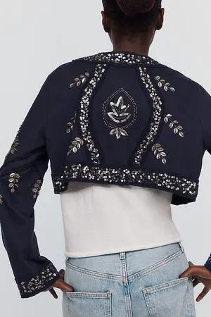 Anthropologie Beaded Shrug Top