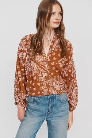 PILCRO Sidney 100% Cotton Batwg Blouse Rust