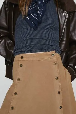 PILCRO Button Panel Midi Skirt - Camel