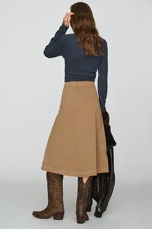 PILCRO Button Panel Midi Skirt - Camel