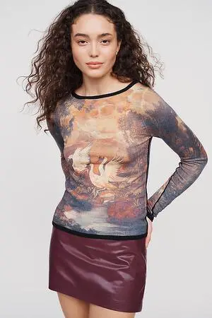 Anthropologie Wool Blend Long Sleeve Top - Brown Pattern