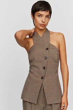 FAVORITE DAUGHTER Crossover Vest Top - Java Plaid