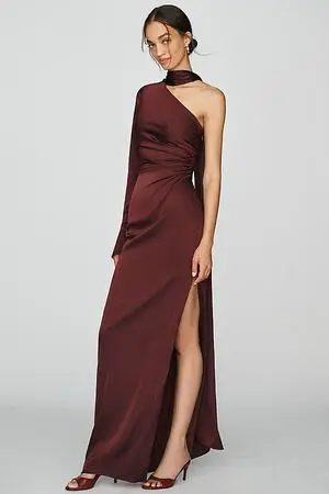 Rococo Sand Sat One-sleeve Maxi Dress - Red