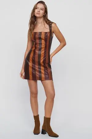 PILCRO Faux Leather Mi Dress - Brown Pattern