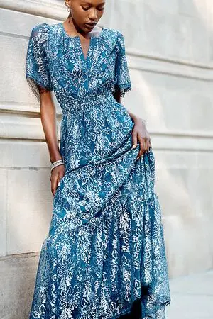 THE SOMERSET COLLECTION BY ANTHROPOLOGIE Somerset Metallic Lace Maxi Dress