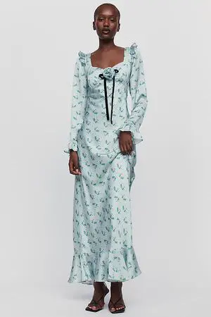 MAUDE CLUB Florence Long-sleeve Maxi Dress - Mint Multi