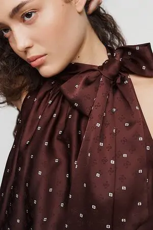Maeve Silken Scarf Neck Top - Brown Pattern