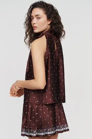 Maeve Silken Scarf Neck Top - Brown Pattern