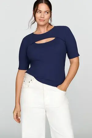Maeve Layered Cutout Top Navy