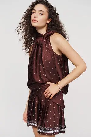 Maeve Pleated Sat Mi Skirt - Brown Pattern