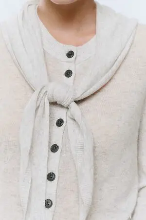 Maeve Wool Cashmere Cardigan With Scarf - Grey