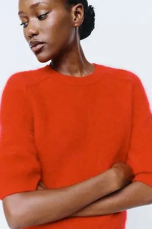 PILCRO Kaia 100% Cashmere Short Sleeve Sweater Red