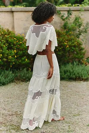 CELANDINE 100% Cotton Scalloped Maxi Skirt
