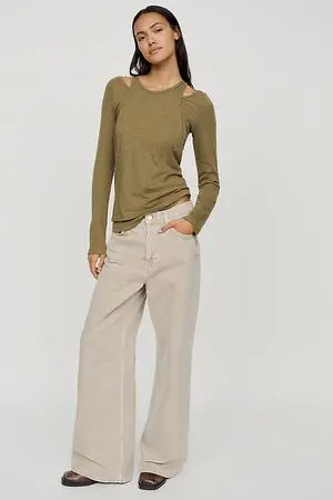Wilt 100% Cotton Twofer Layered Shirt Top - Olive