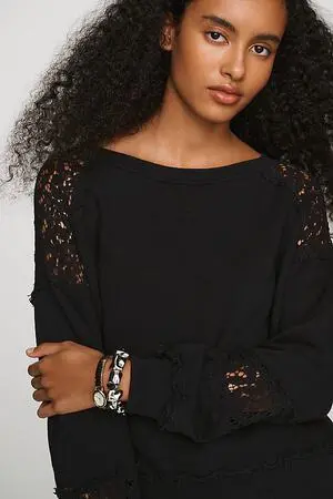 Wilt 100% Cotton Lace Long-sleeve Top - Black