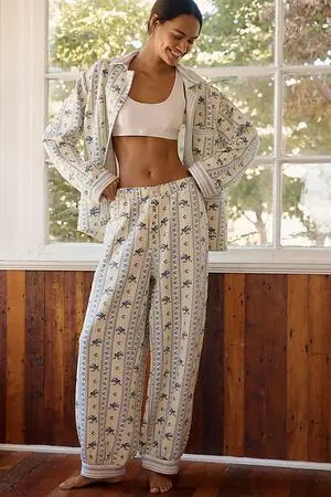 LYREBIRD Quilted Knit Barrel Pants - Blue Pattern
