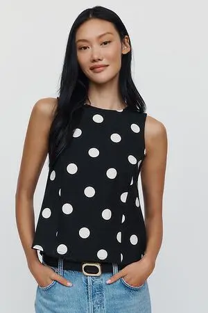 Maeve Boxy Bow Tank Top Black Pattern