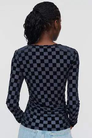 Anthropologie Long Sleeve Checkered Top