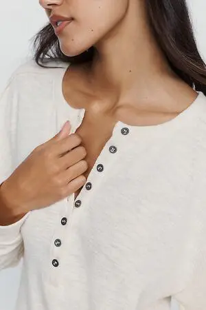 PILCRO 100% Cotton Slub Henley Top - Ivory