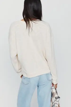 PILCRO 100% Cotton Slub Henley Top - Ivory