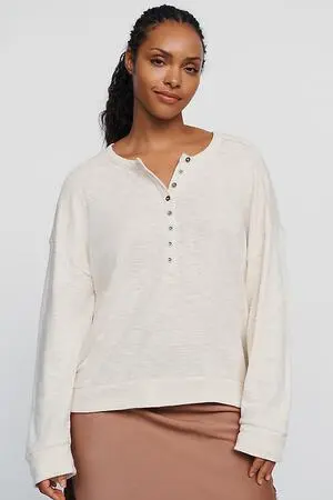PILCRO 100% Cotton Slub Henley Top - Ivory