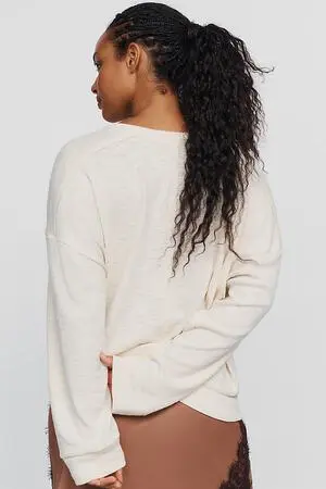 PILCRO 100% Cotton Slub Henley Top - Ivory