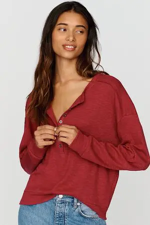 PILCRO 100% Cotton Slub Henley Top - Pomegranate