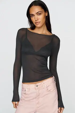 Anthropologie Bruna Cashmere Blend Ribbed Top Black