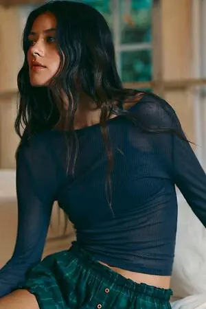 Anthropologie Bruna Cashmere Modal Ribbed Top - Navy