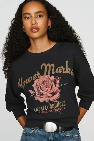 Anthropologie 100% Cotton Flower Market Sweatshirt - Black Pattern