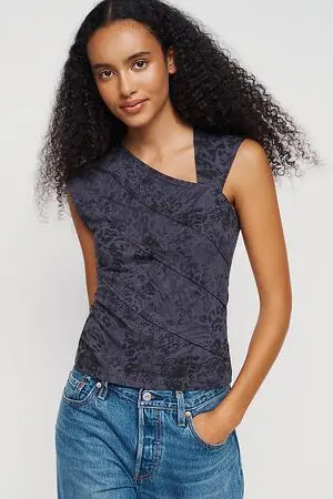 PILCRO Seamed Asymmetrical Top - Grey Pattern