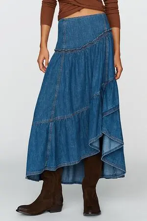 Anthropologie Pilcro Denim Asymmetrical Tiered Skirt