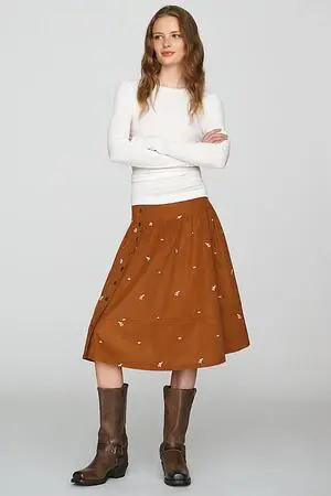 PILCRO 100% Cotton Corduroy Midi Skirt