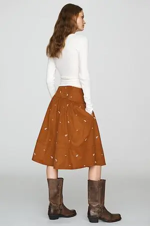 PILCRO 100% Cotton Corduroy Midi Skirt